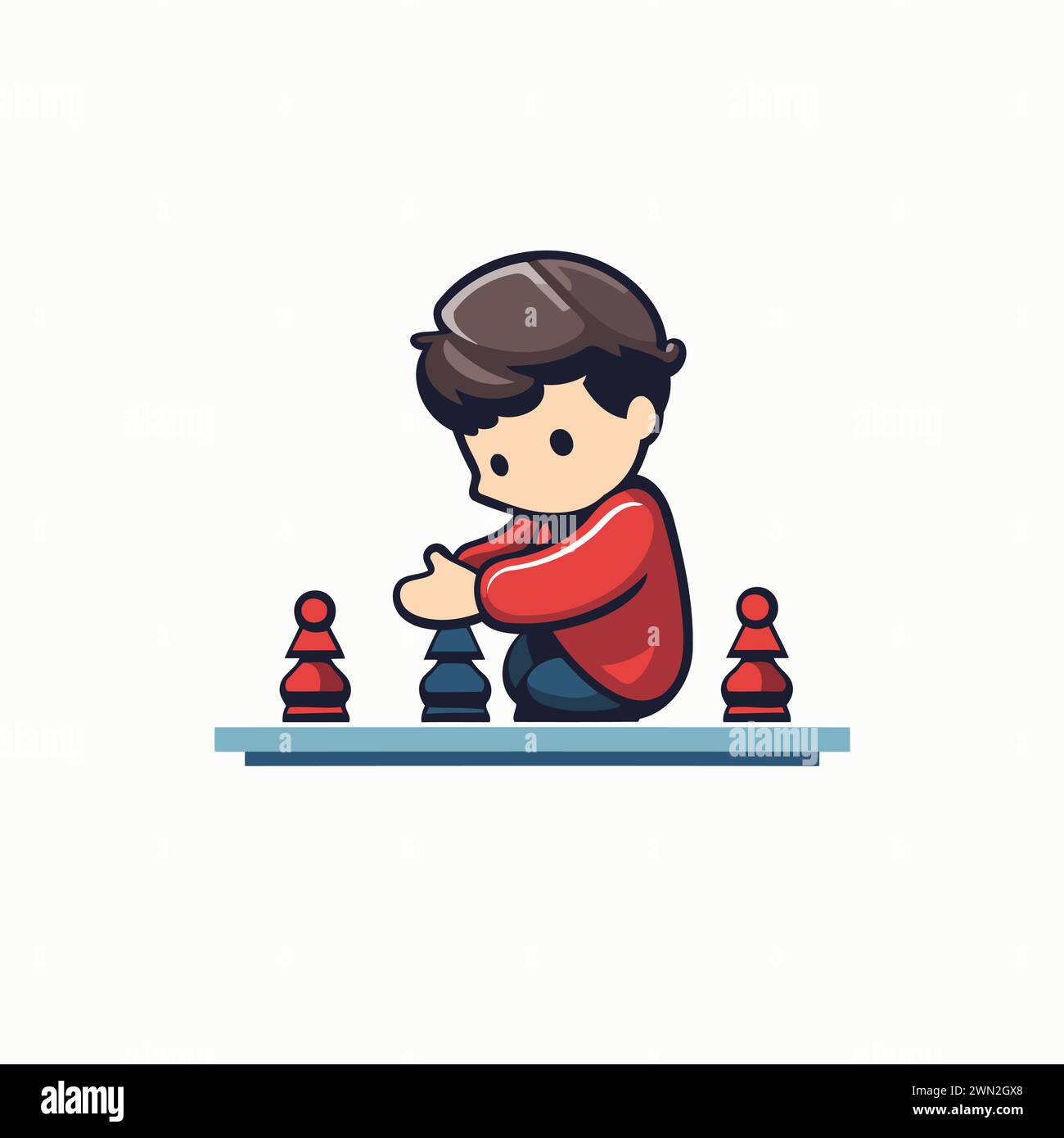 Boy playing chess flat icon isolated on white background. Vector ...