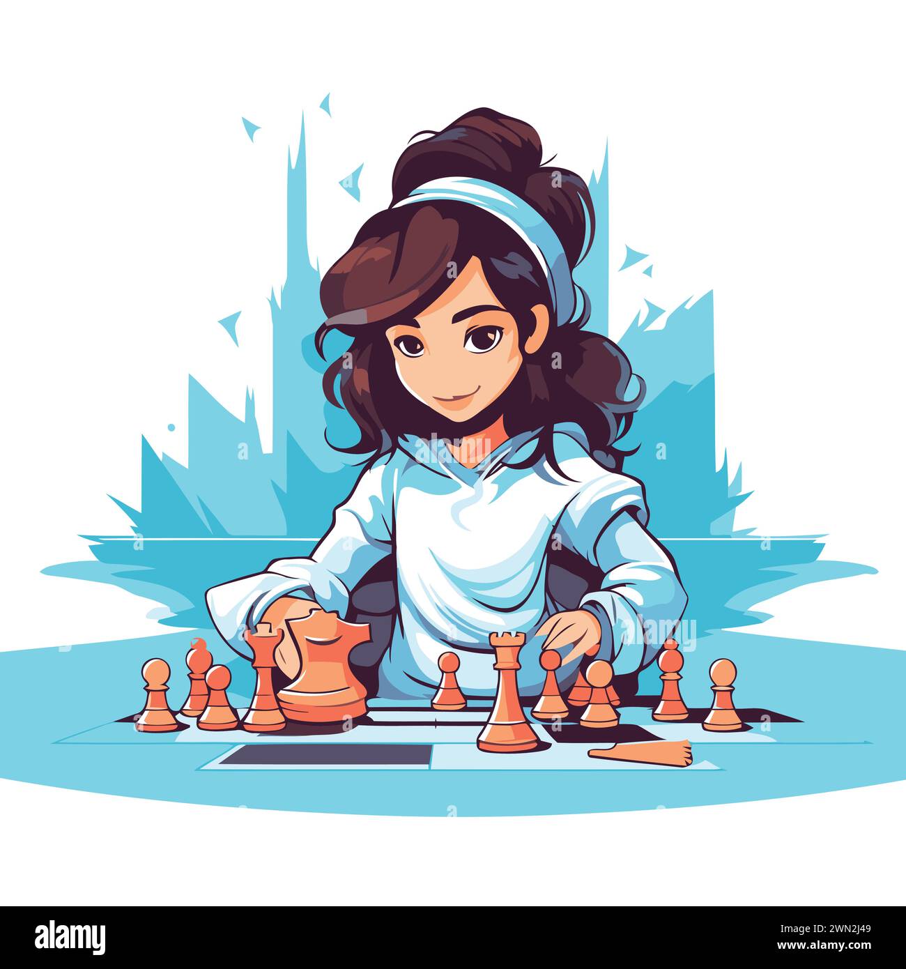 Girl playing chess. Vector illustration in cartoon style isolated on ...