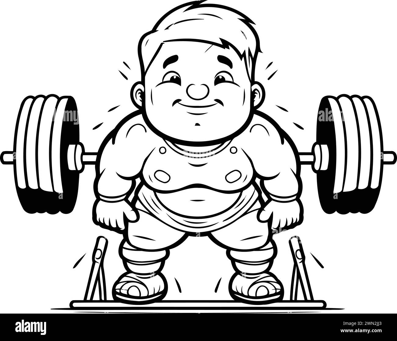 Cartoon illustration of a fat man lifting a barbell weight Stock Vector ...