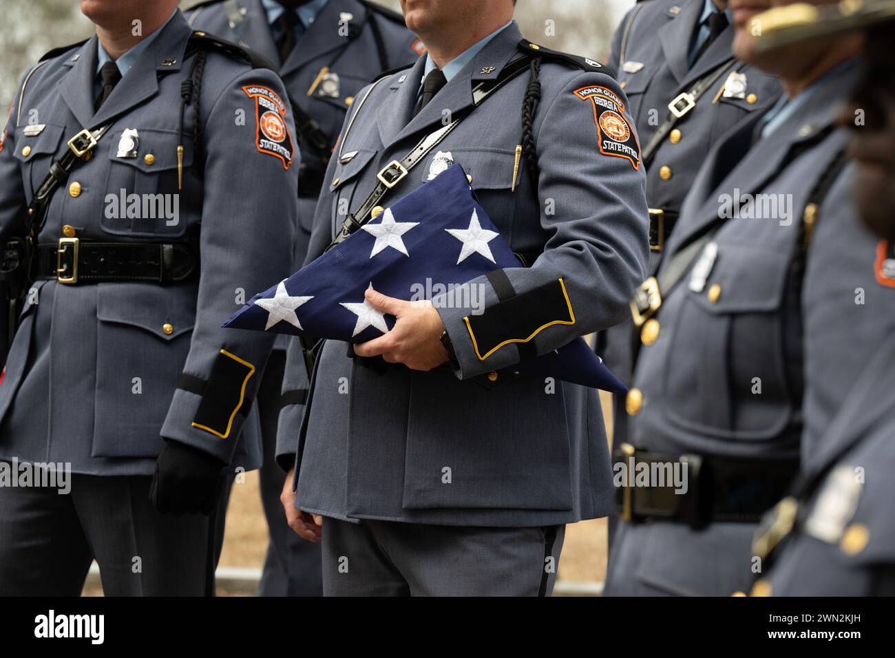 Canton, Georgia, USA. 27th Feb, 2024. A Georgia State Trooper holds a ...