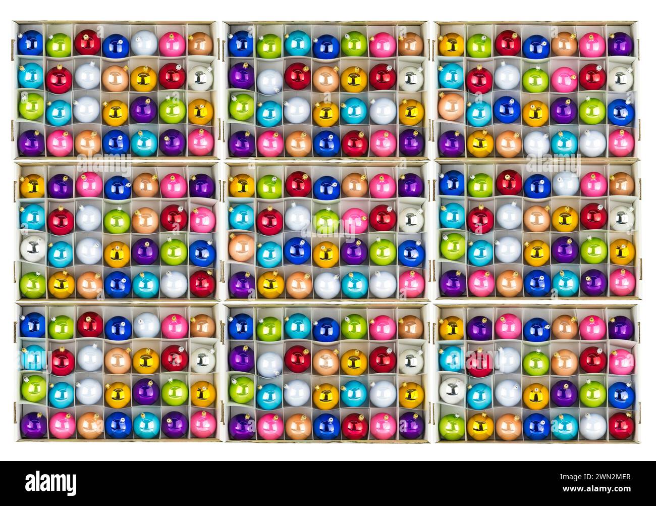 christmas spheres in a box on a white background Stock Photo - Alamy