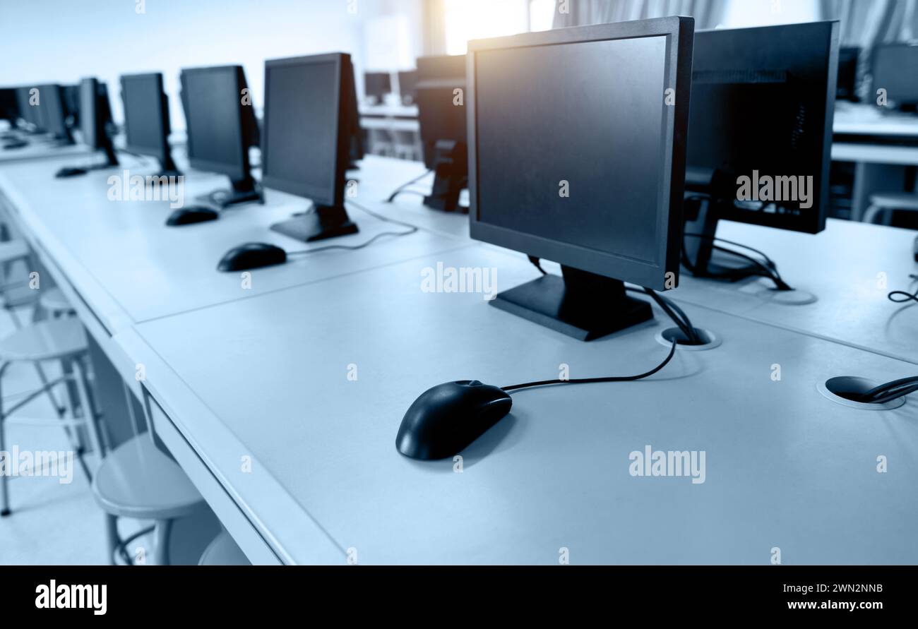 Workplace room computers in row hi-res stock photography and images - Alamy