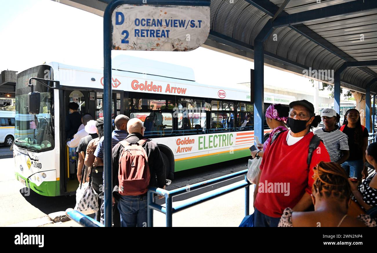 Cape Town, South Africa. 28th Feb, 2024. Passengers board a BYD ...