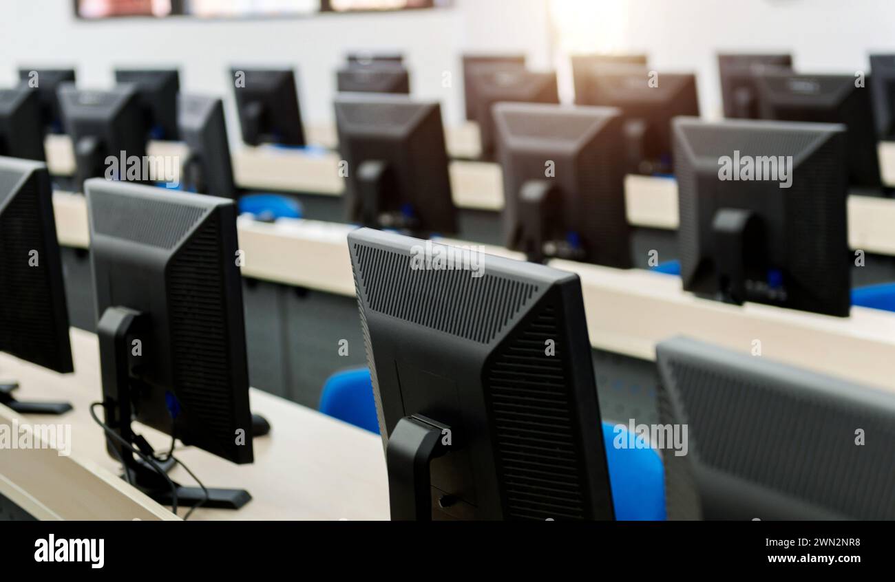 Group of computers in computer lab Stock Photo - Alamy