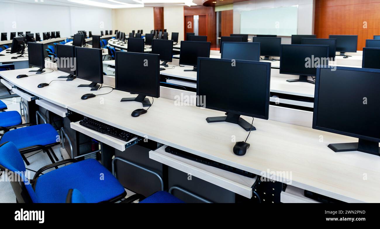 Group of computers neatly placed in a lab Stock Photo - Alamy