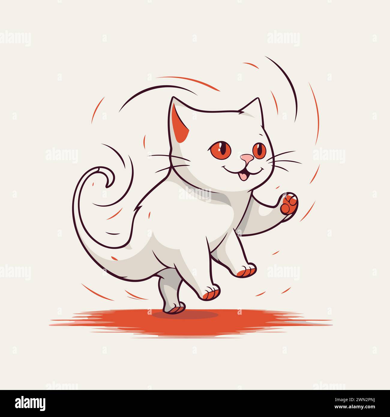 Cute cartoon white cat with red eyes. Vector illustration isolated on ...