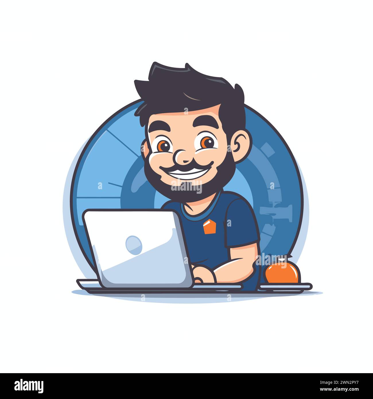 Cute cartoon man with laptop. Vector illustration on white background ...