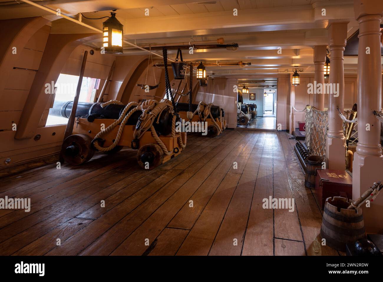 Wooden gun decks on HMS Victory, famous ship in Portsmouth historic ...