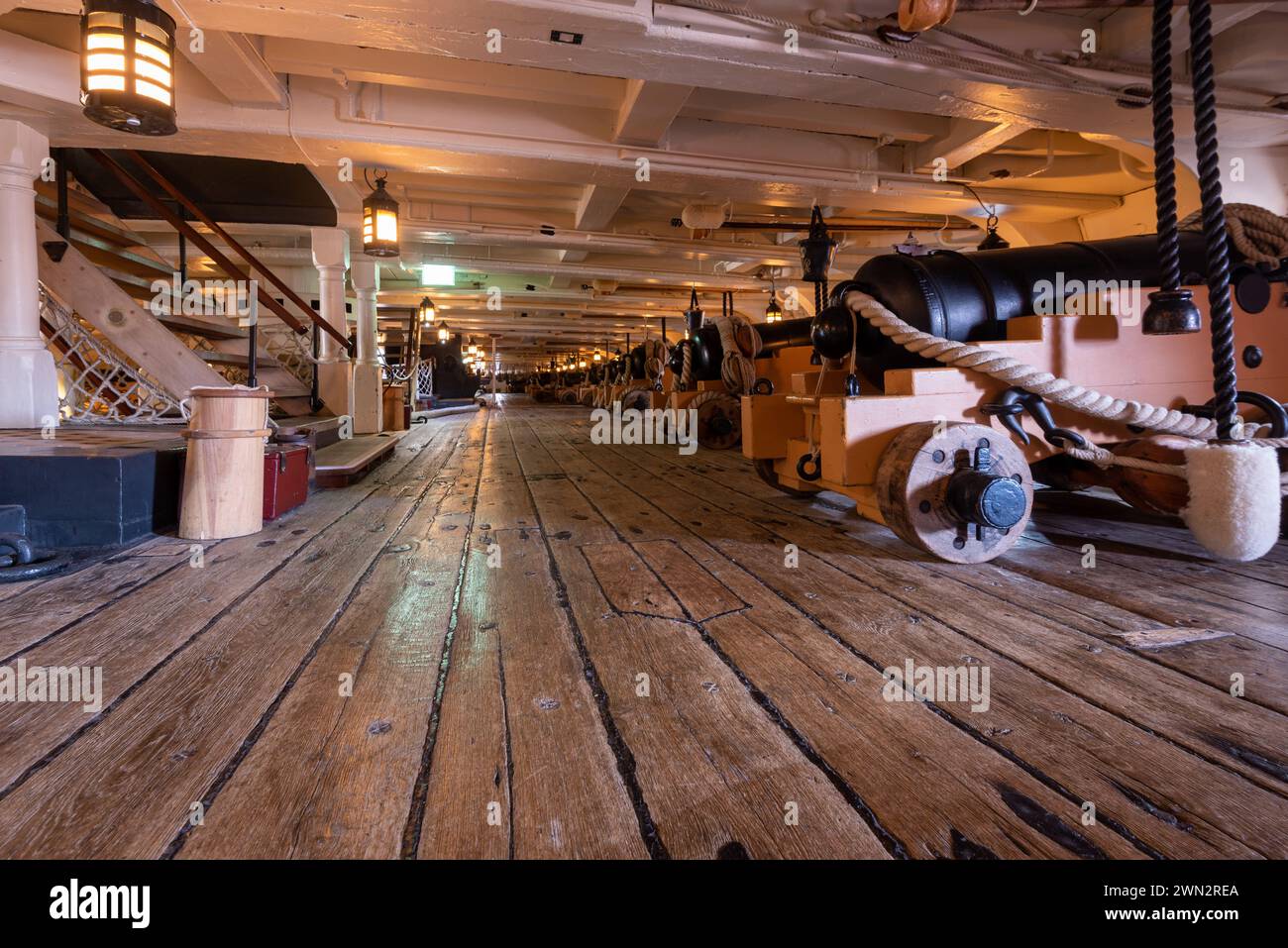 Wooden gun decks on HMS Victory, famous ship in Portsmouth historic ...