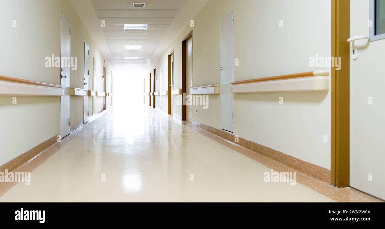 Interior of hospital research lab hallway Stock Photo - Alamy