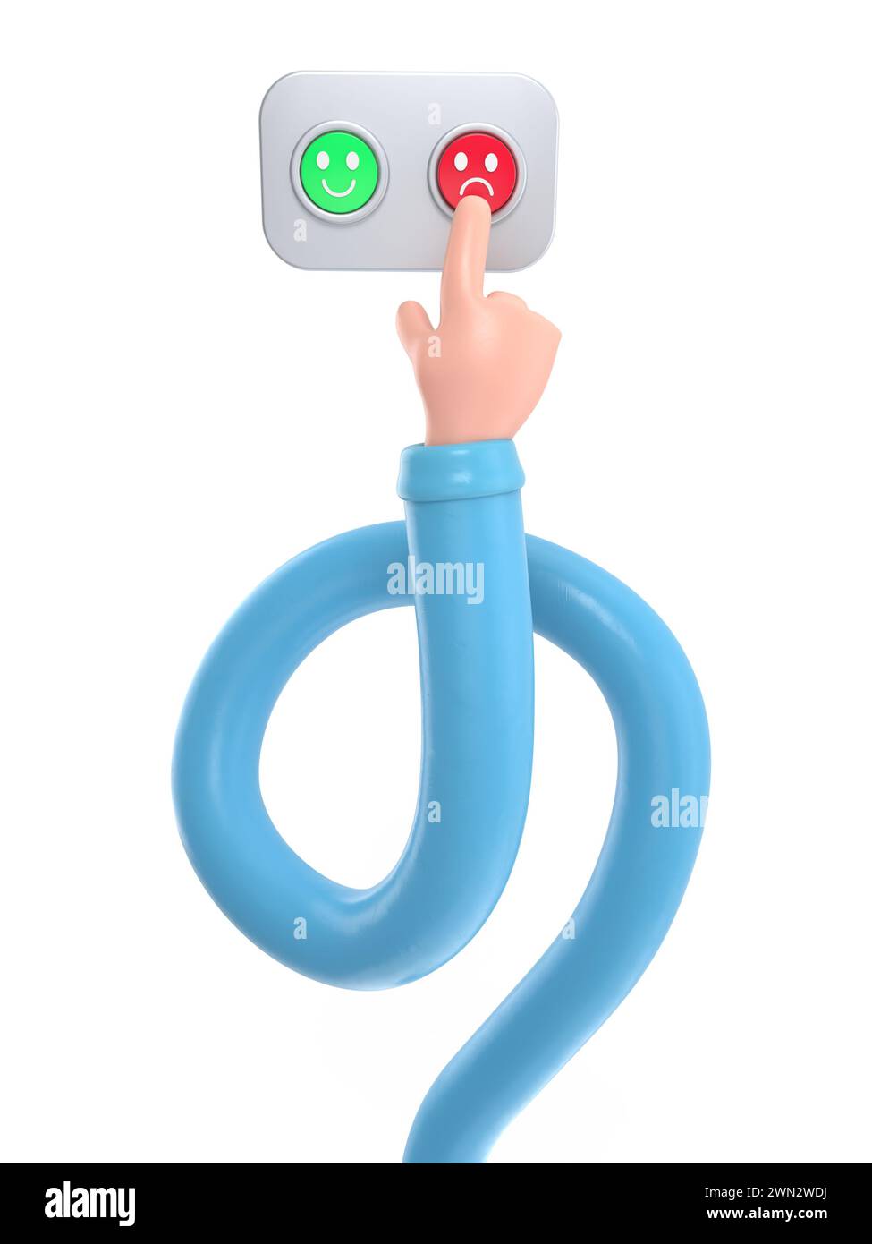 Disappointed customer cartoon hand presses the red button. Business or ...