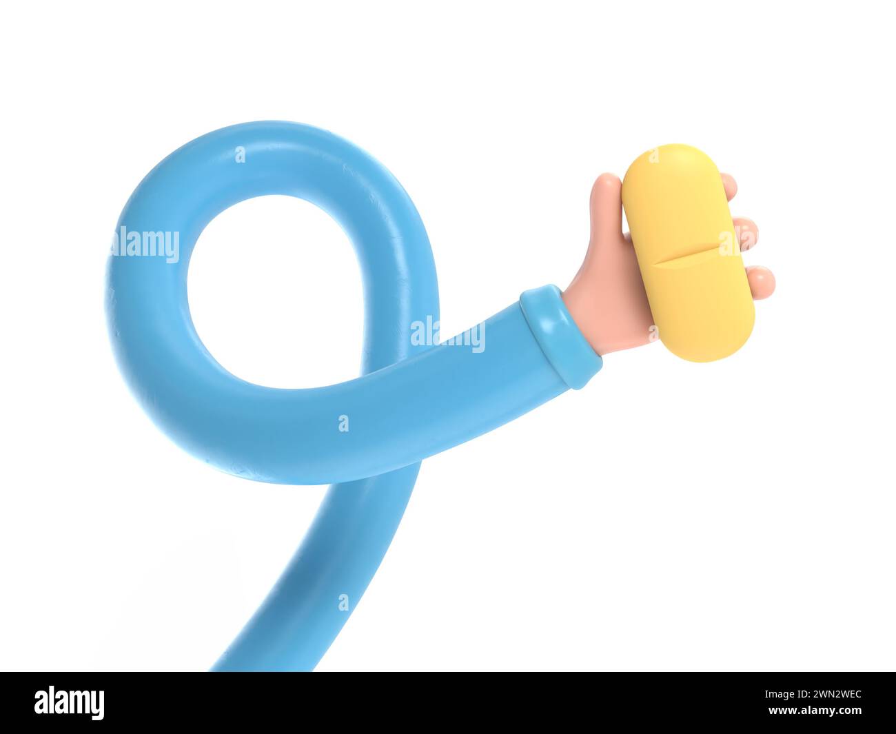 3d render. Doctor or pharmacist cartoon hand holds big blue pill ...