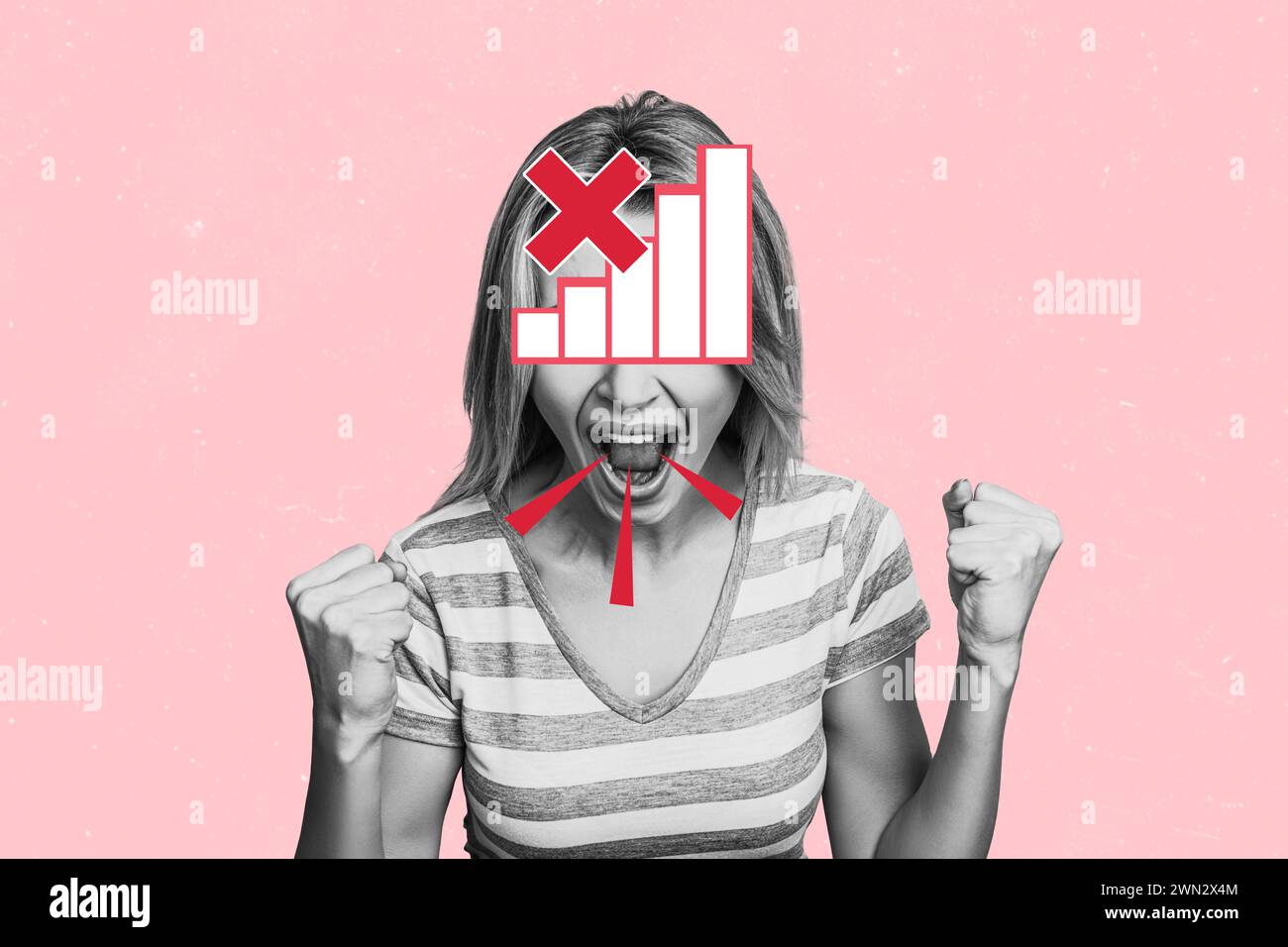 Picture collage of aggressive funny woman raised fists up emotionally ...