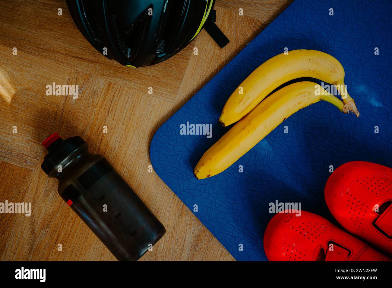 Banana prepared before leaving for cycling training. Fruit serves as a ...