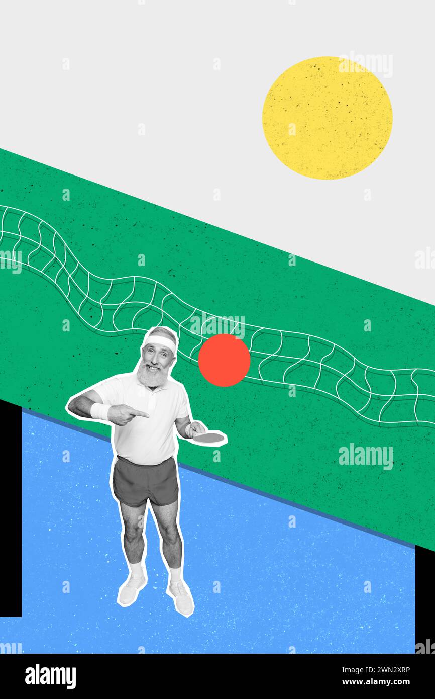 Creative retro 3d magazine collage image of funny sporty man playing ...