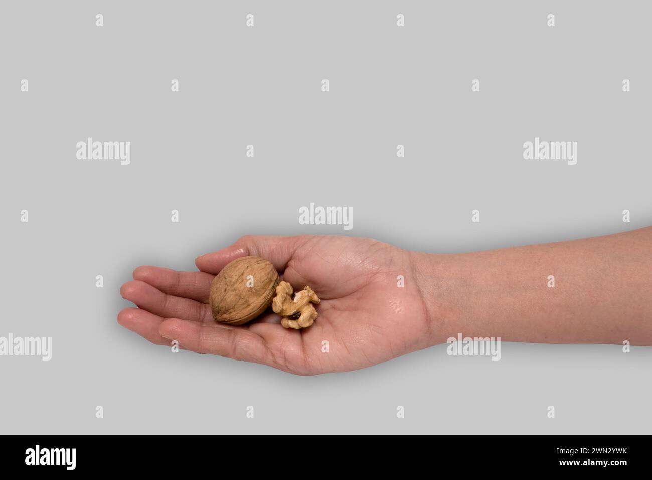Nature's Bounty: Hand Holding Whole and Cracked Walnuts, An image ...