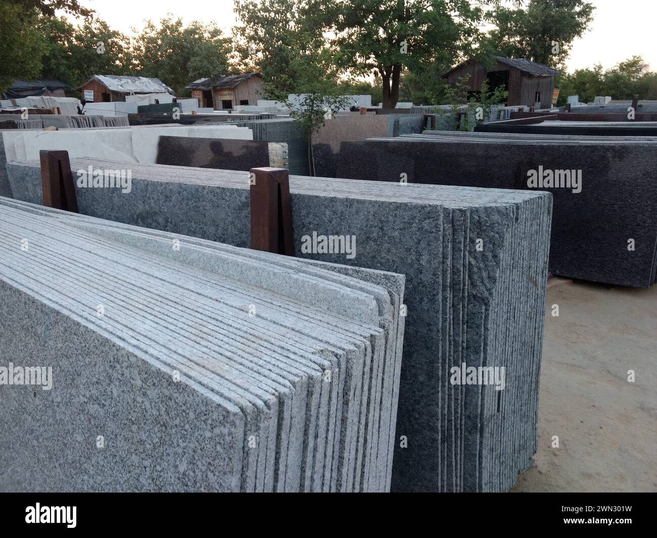 The gray granite slabs in an outdoor setting Stock Photo - Alamy