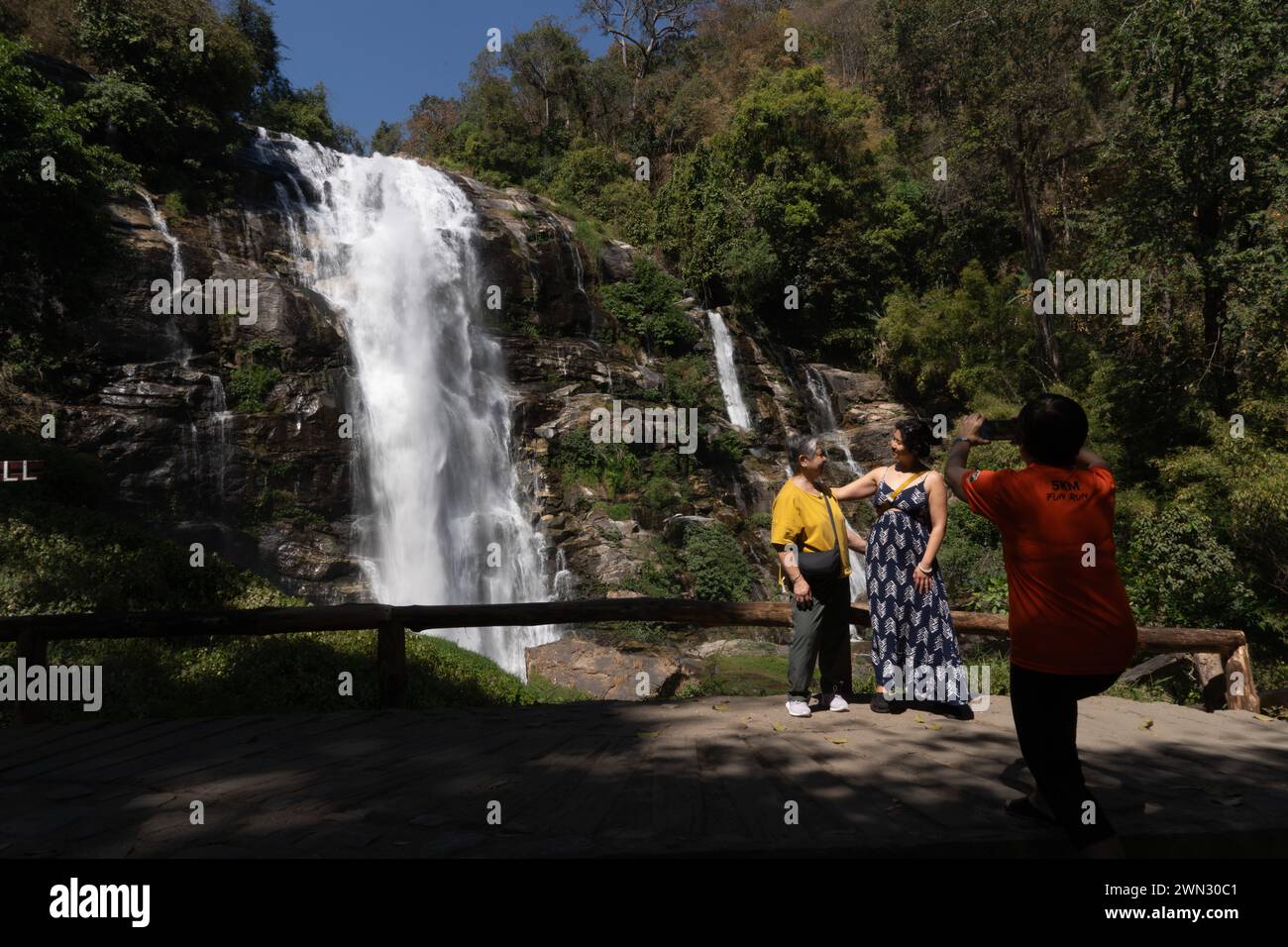 Visitors and views at waterfalls in the Doi Inthanon National Park in ...