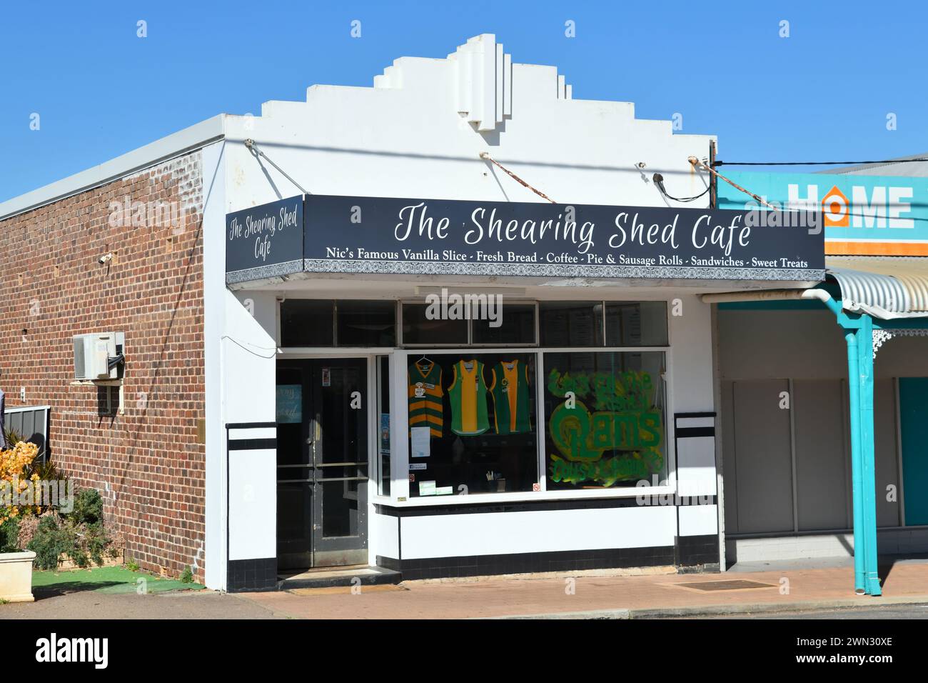 Art Deco facade of The Shearing Shed Cafe, Northampton, Western ...