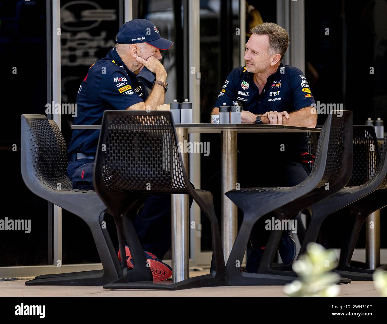 BAHRAIN - Christian Horner (R, Red Bull Racing) together with Adrian ...