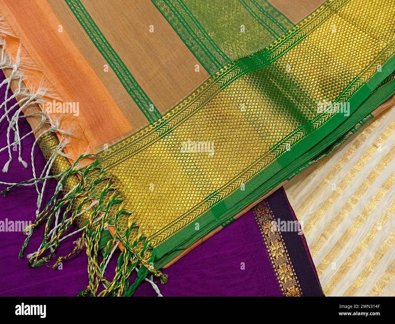 Hand Weaving Silk & Handloom Sarees, saree with golden details, woman ...