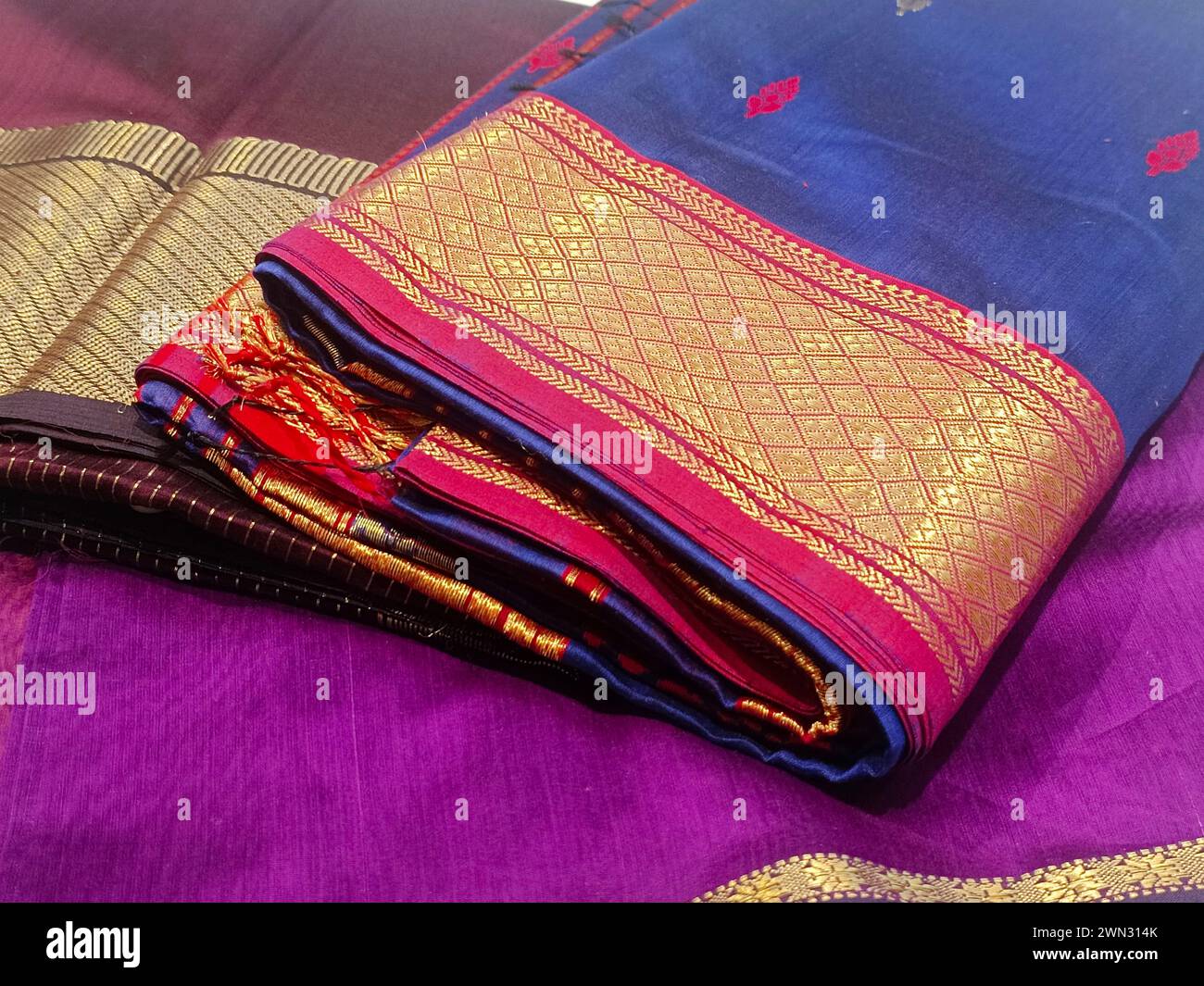 Hand Weaving Silk & Handloom Sarees, saree with golden details, woman ...