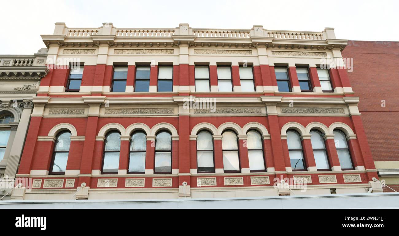 Red brick facade of historic building on Market Street, Fremantle (WA ...