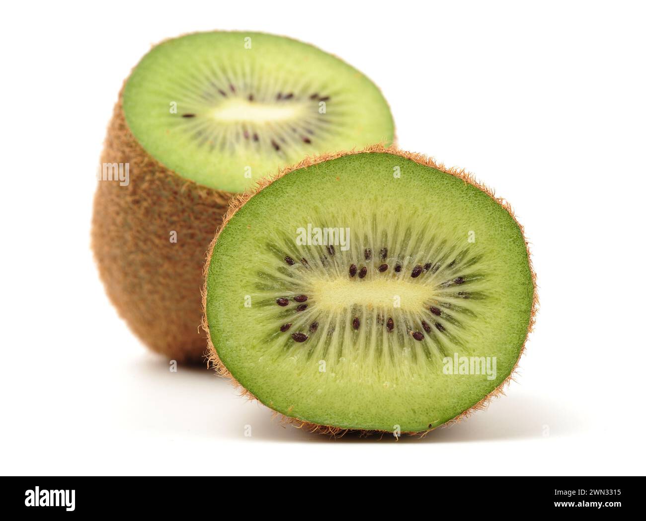 Whole kiwi fruit and his sliced segments isolated on white background ...