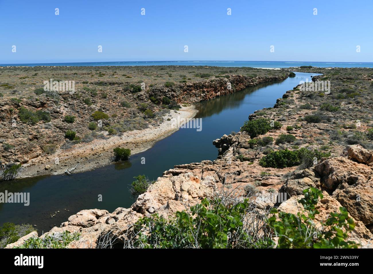Yardie Creek flows into the Indian Ocean, Cape Range NP, WA Stock Photo ...