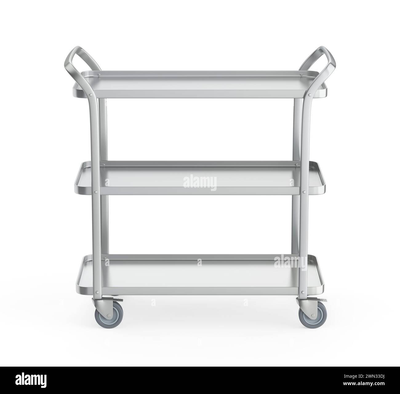 Empty silver serving cart on white background Stock Photo - Alamy