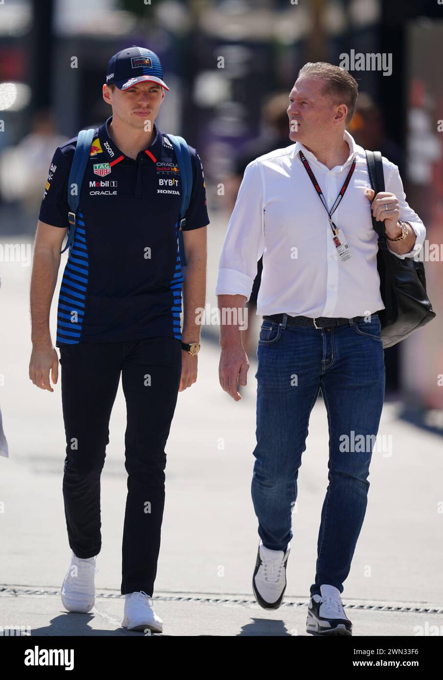 Red Bull Racing's Max Verstappen (left) arriving with father Jos Verstappen before first ...