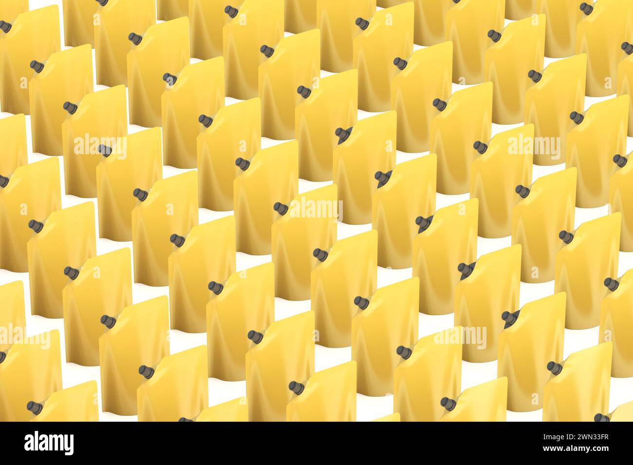 Many rows with yellow stand-up pouches Stock Photo - Alamy