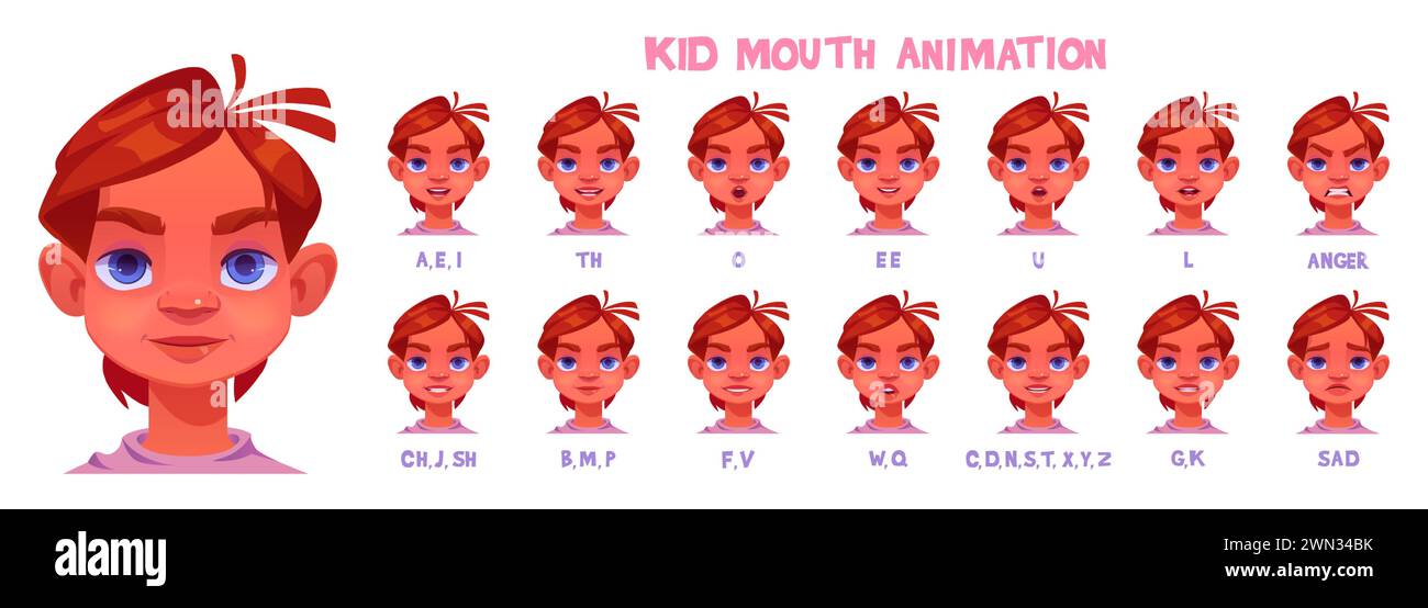 Boy mouth animation set isolated on white background. Vector cartoon ...