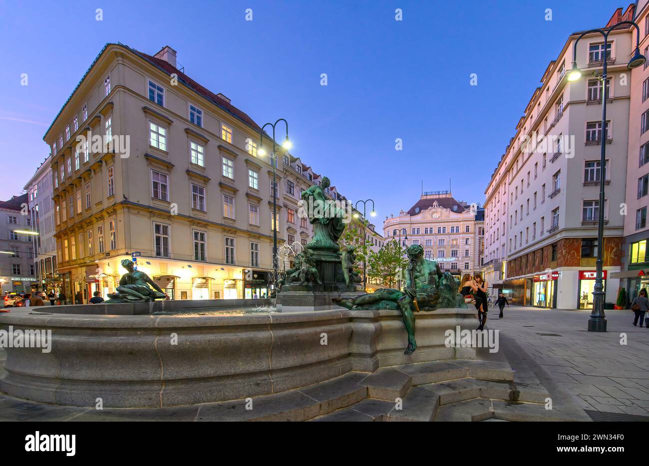 Vienna, Austria. Donnerbrunnen fountain in Vienna, Austria. Baroque ...