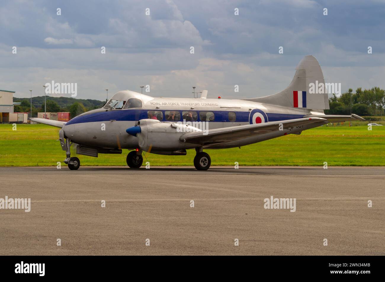A historic former RAF DH-104 Devon C.2 light transport plane on the ...