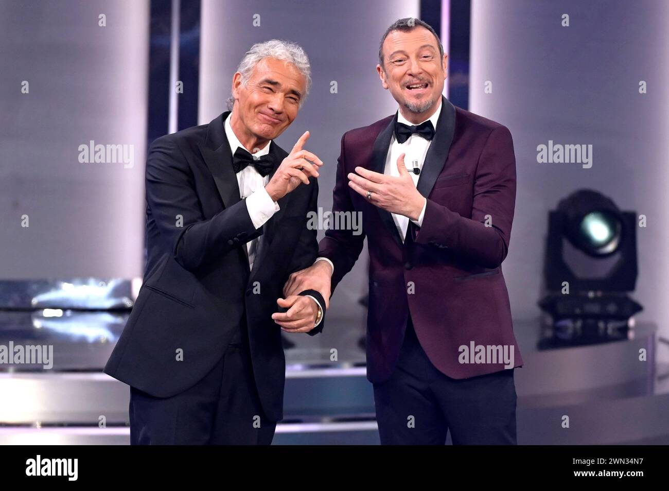 Massimo Giletti und Amadeus in der Rai TV-Show La TV fa 70 im Auditorium Rai. Rom, 28.02.2024 ...