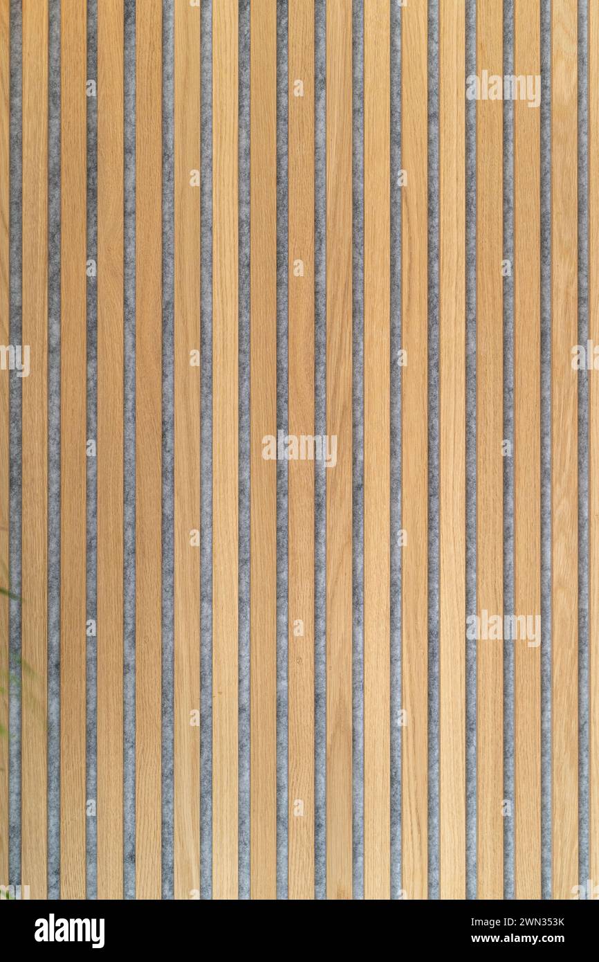 Detail of a wooden wall texture with sound absorbing and soundproof ...