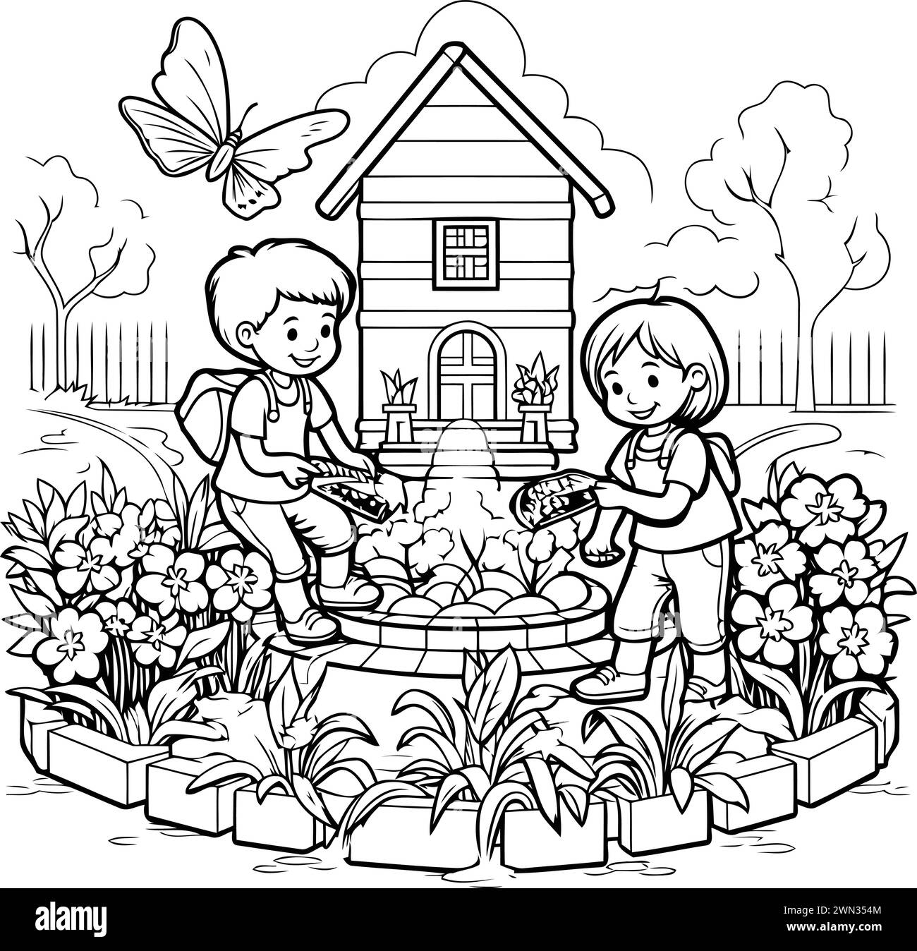 Black boy watering plant Black and White Stock Photos & Images - Alamy