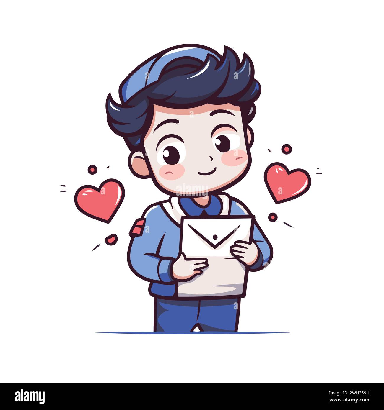 Boy holding envelope and sending letter. Vector illustration in cartoon ...