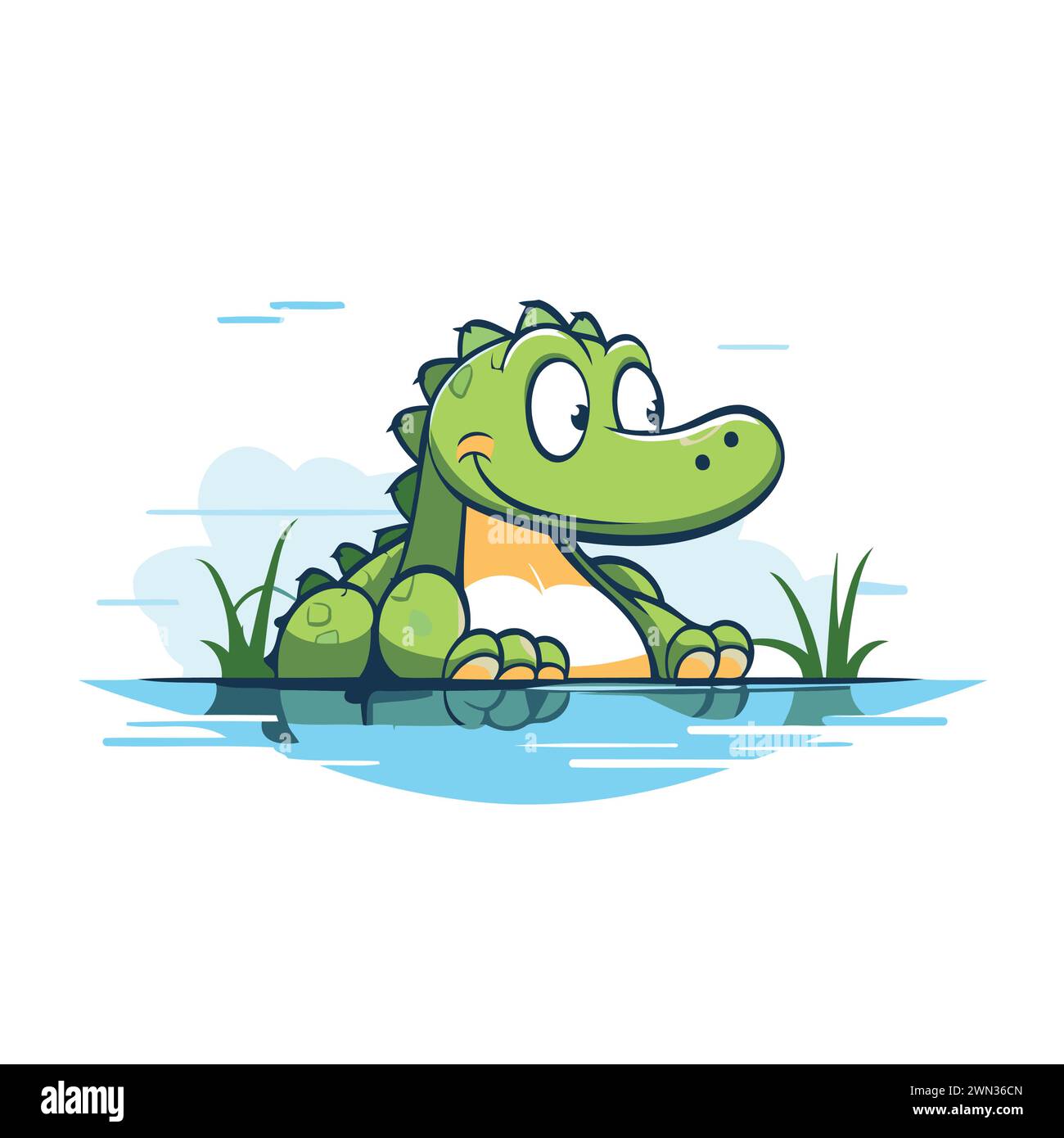 Cute crocodile cartoon in flat style. Vector illustration isolated on ...