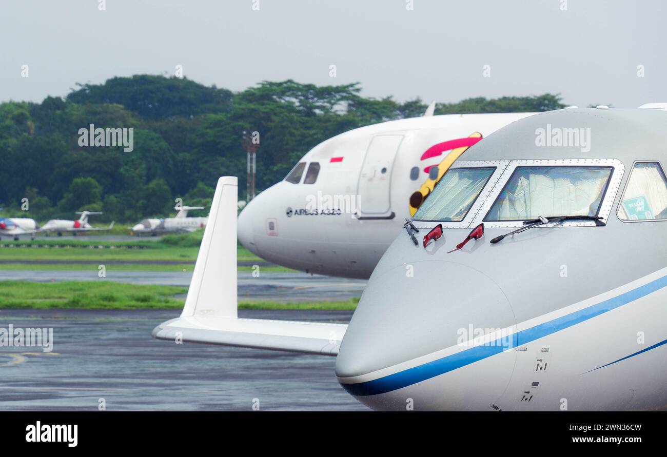 Gulfstream G450 private jet and Airbus A320 commercial jet side by side ...