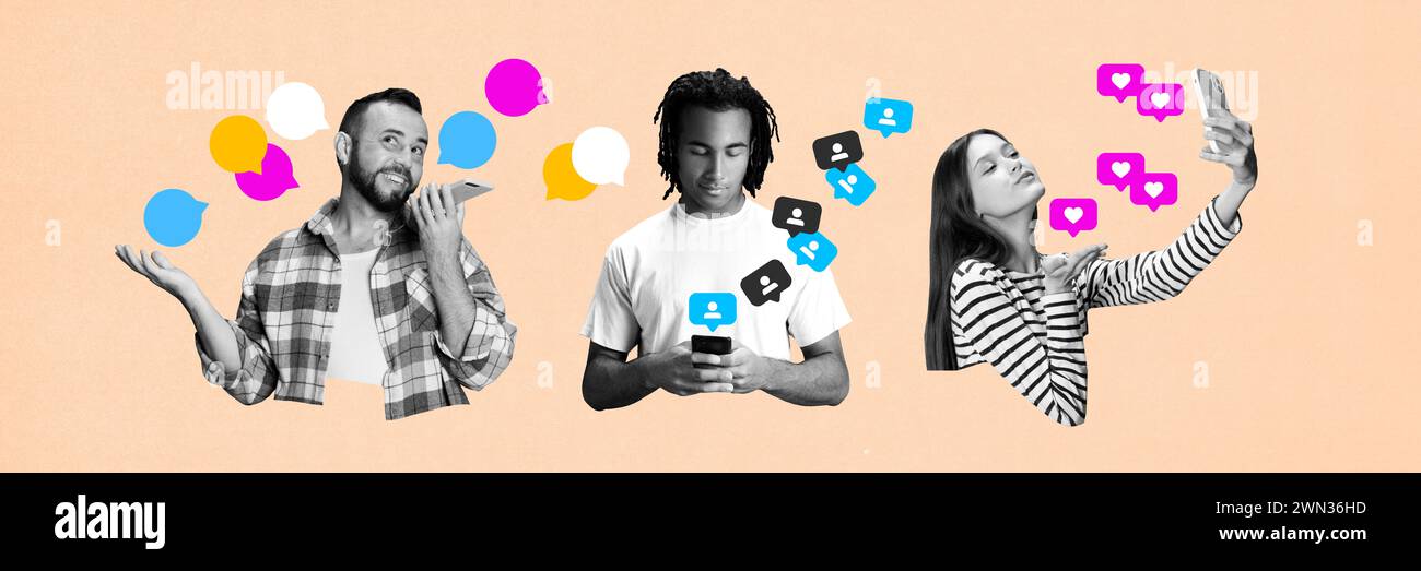 People using gadgets for online communication, growing social media ...
