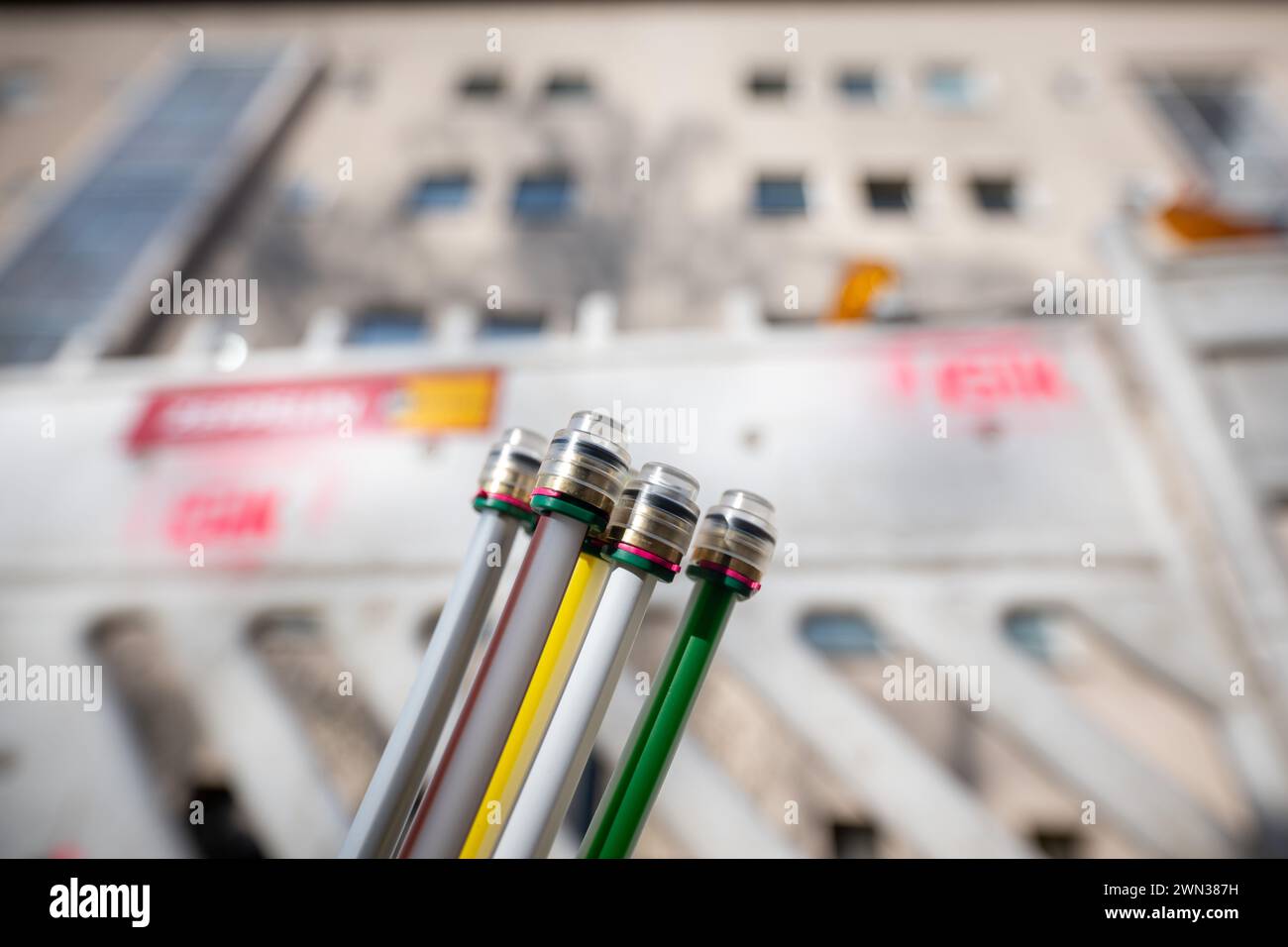 Berlin, Germany. 29th Feb, 2024. Empty conduits for fiber optic cables ...