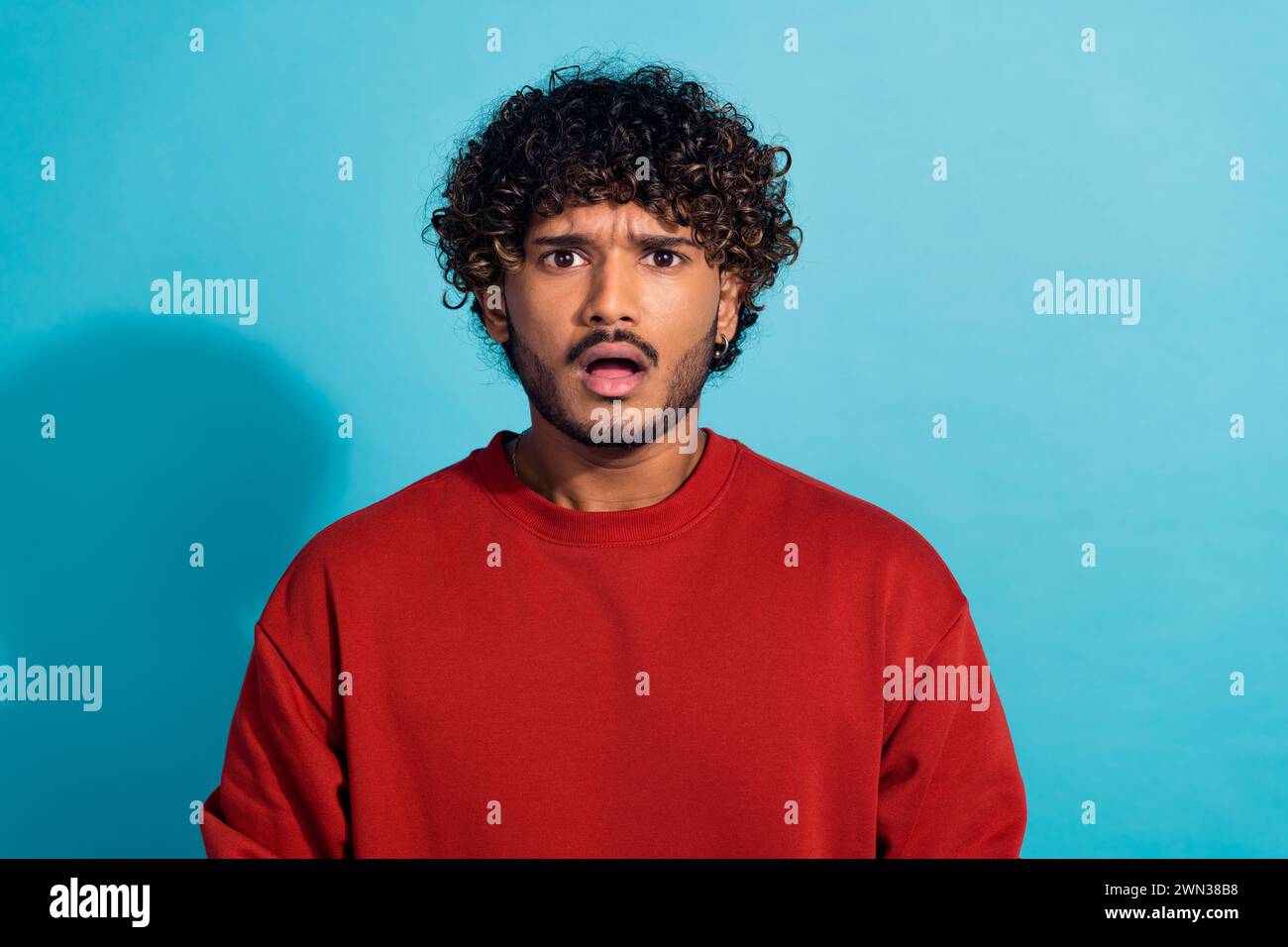 Portrait of impressed speechless person open mouth staring unbelievable ...