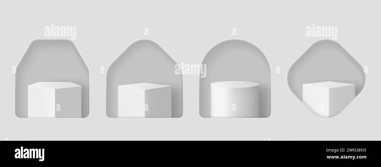 Window or hole in wall with product podium behind it. Realistic vector ...