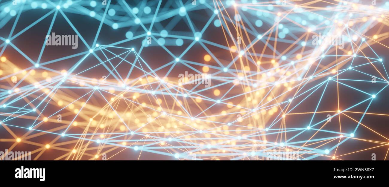 Digitally generated abstract render, visualization of a neural network ...