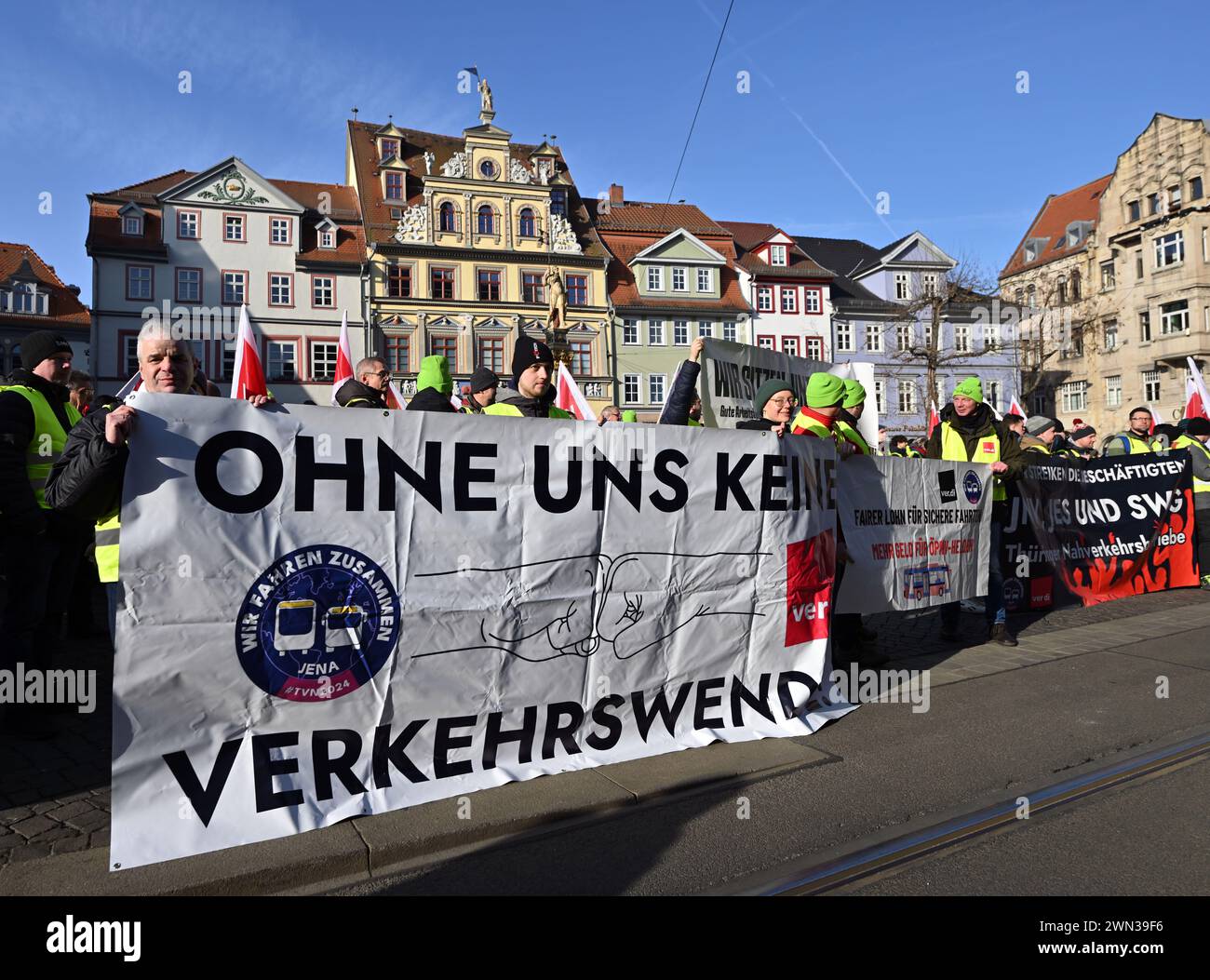 Erfurt, Germany. 29th Feb, 2024. Public transport workers demonstrate ...