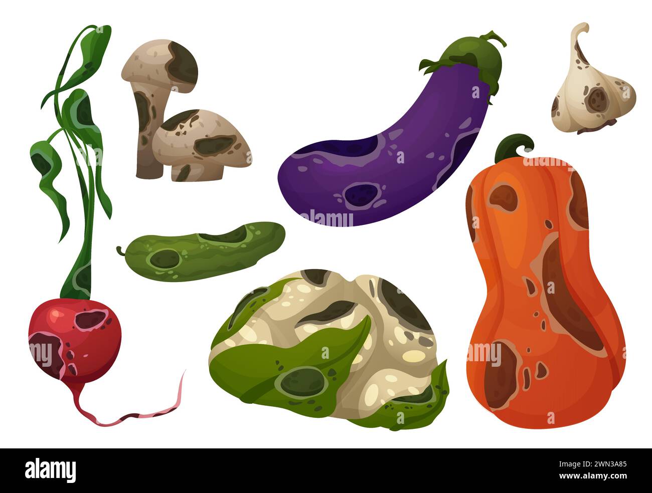 Rotten food with rot and mold. Cartoon vector illustration set of dirty ...