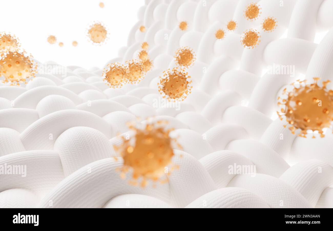 Virus and cloth with microscopic detail, 3d rendering. 3D illustration ...