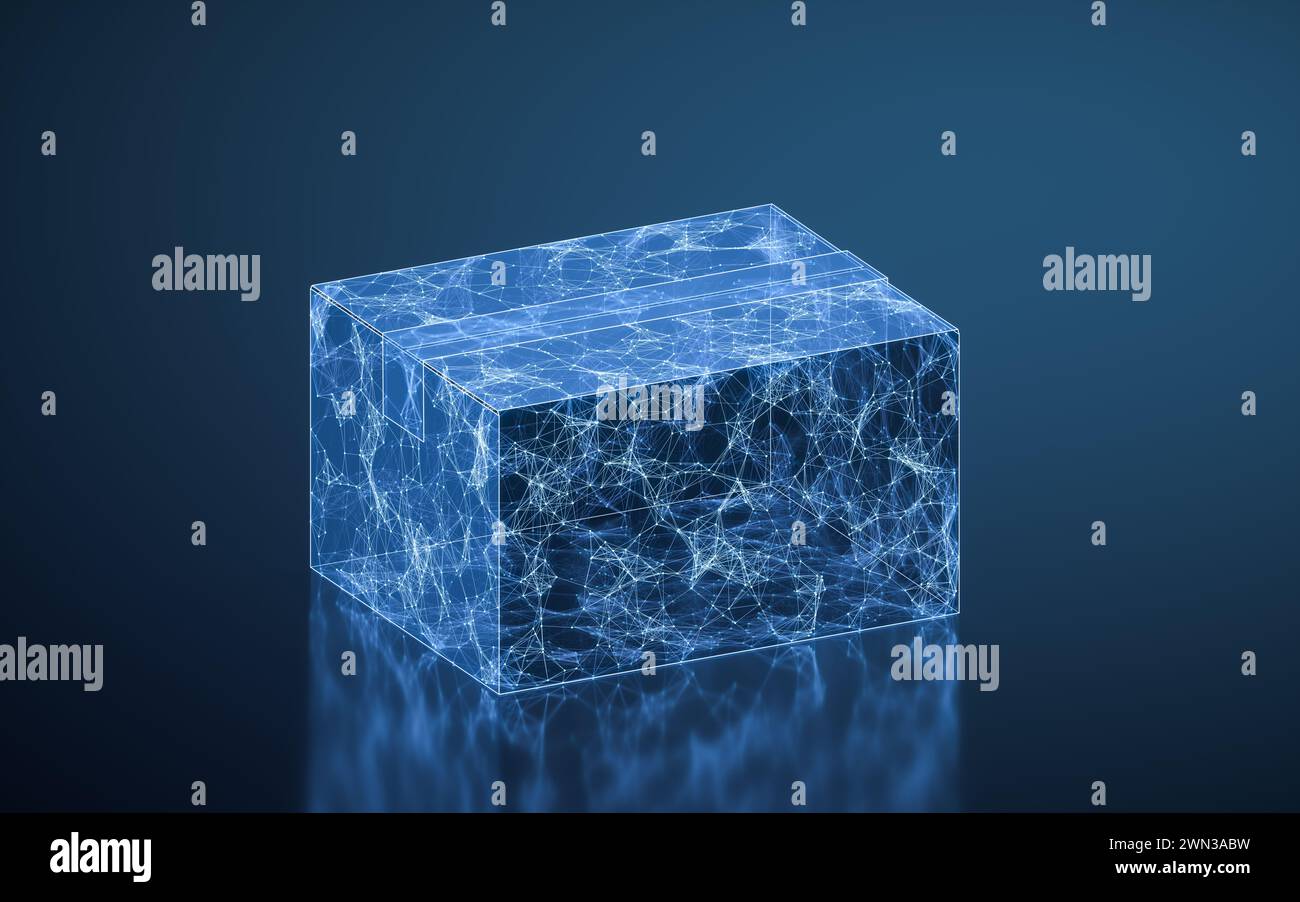 Box with blue transparent structure, 3d rendering. 3D illustration ...